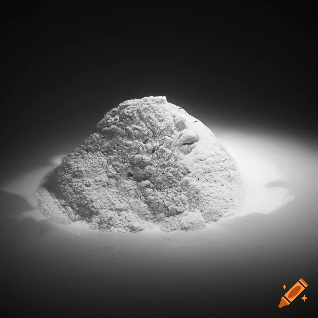 White powder mound on side table in a grimy bar with dark shadows on ...