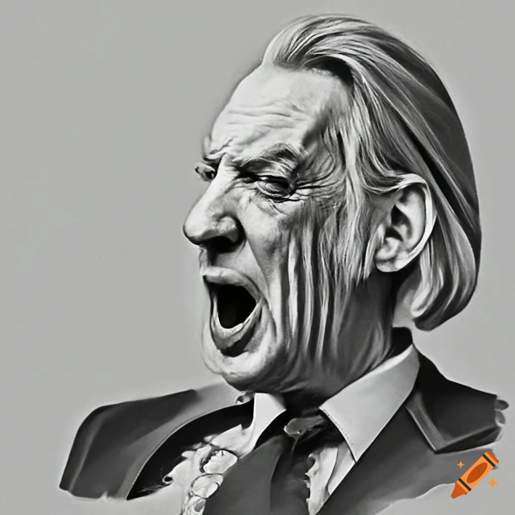 Vintage photo of donald sutherland pointing and screaming on Craiyon