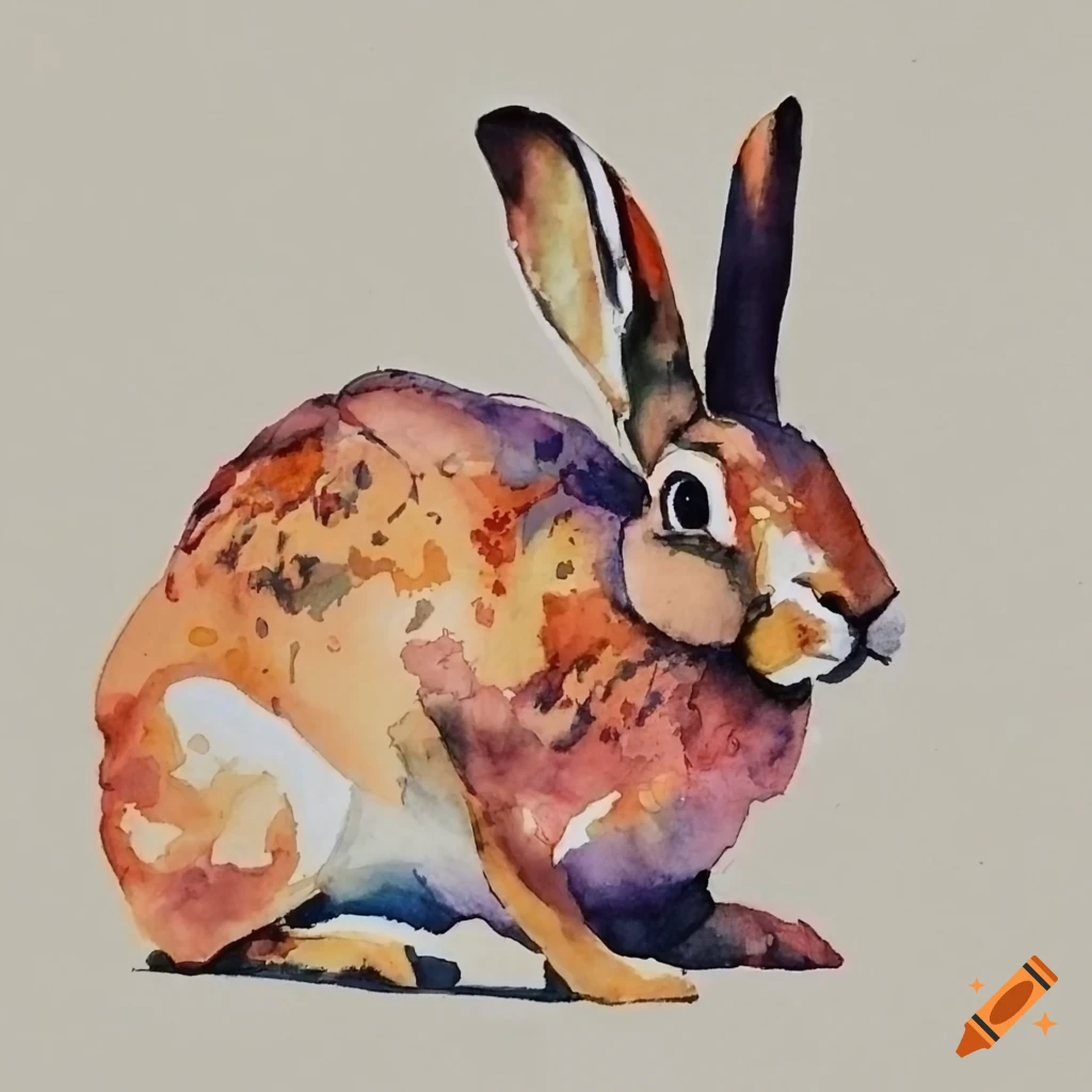 Hare in watercolor painting on Craiyon