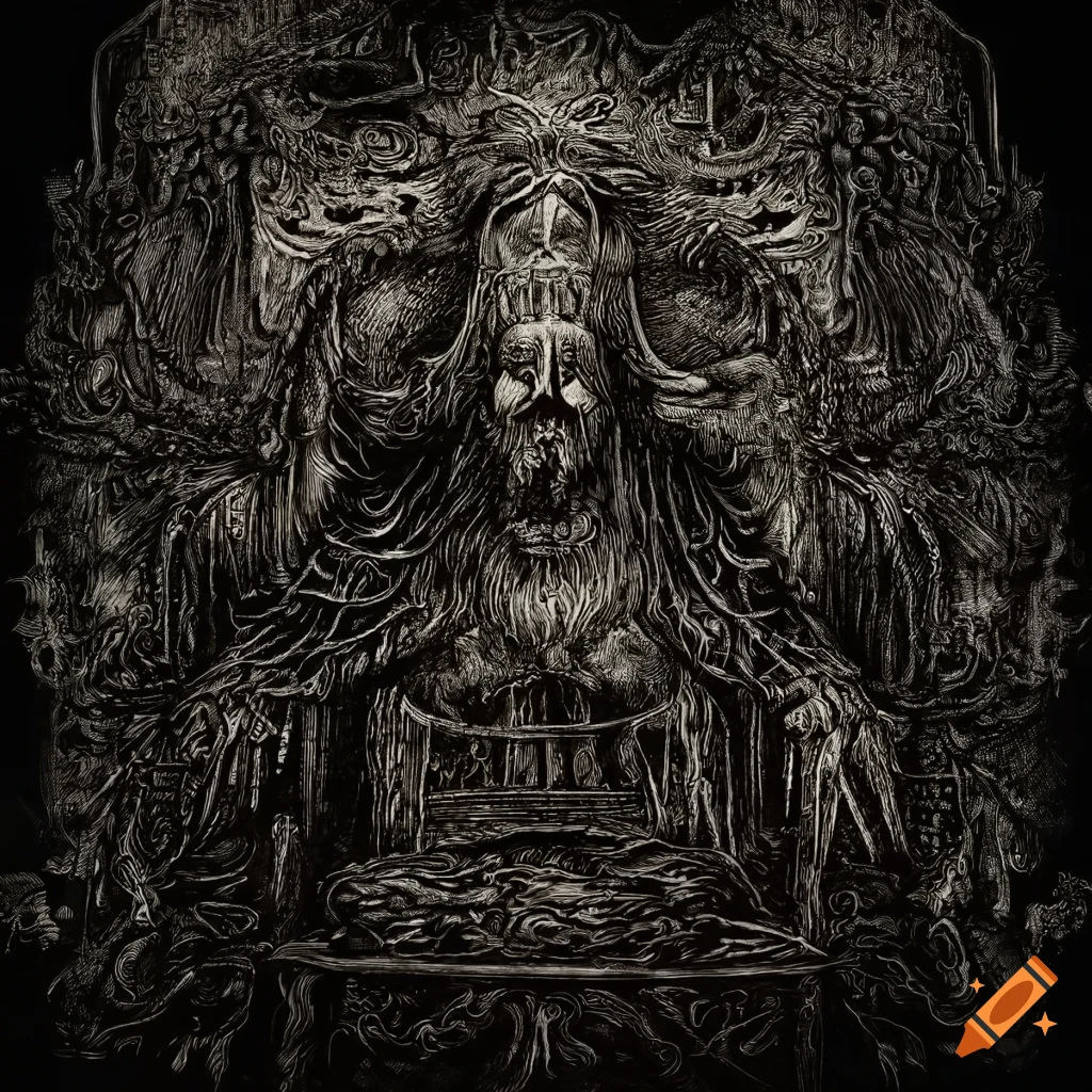 Intricate baroque etchings of the dark forest for a mythological occult ...