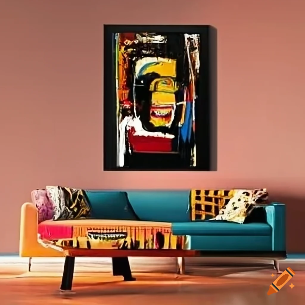 Abstract expressionism art by Basquiat in a modern interior setting on ...