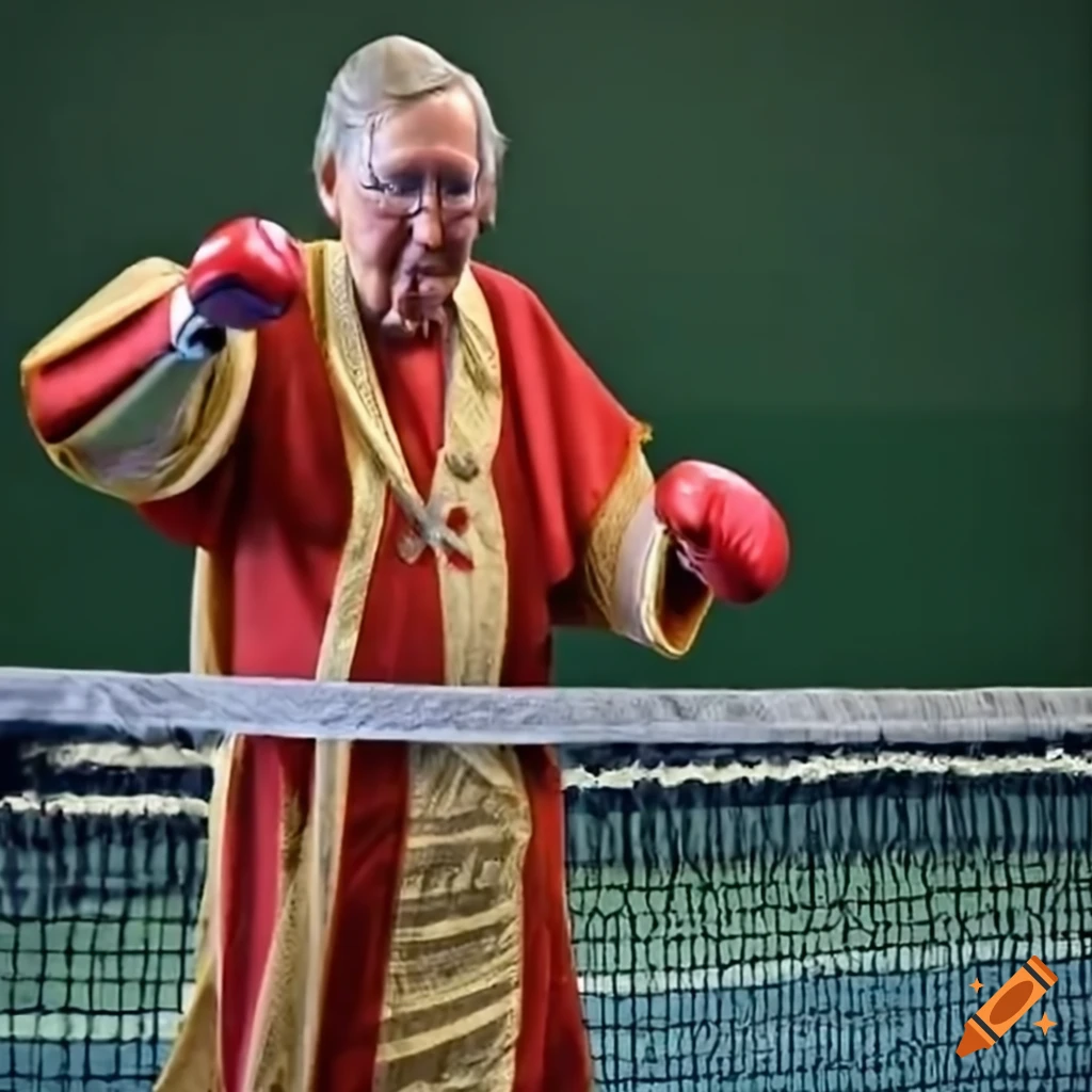 Mitch McConnell in papal robe boxing a giant photorealistic baby on a ...