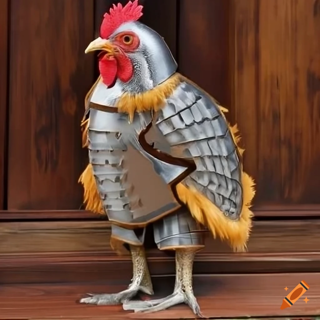 Chicken in feathery armor on Craiyon
