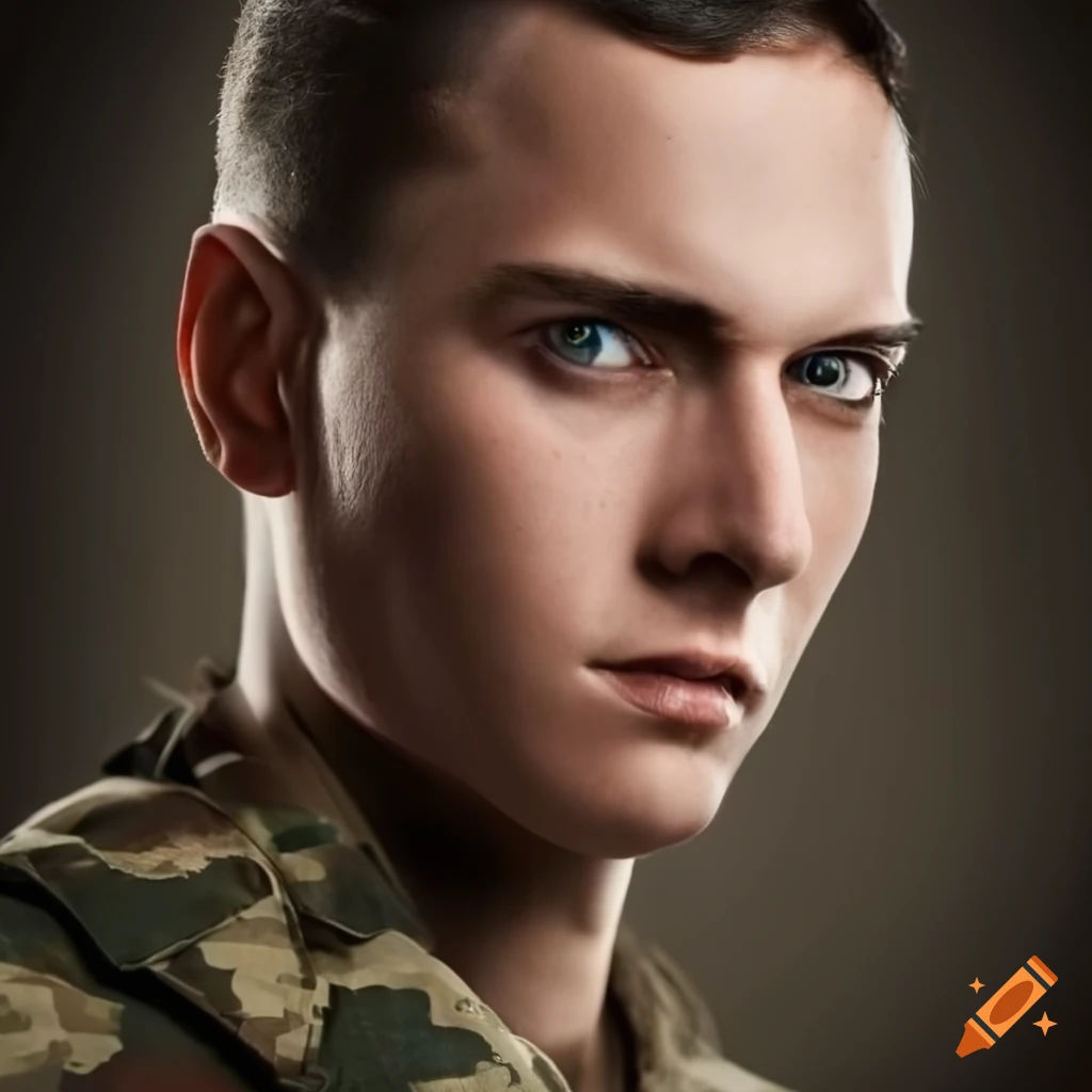 Elegant headshot of a soldier man on Craiyon