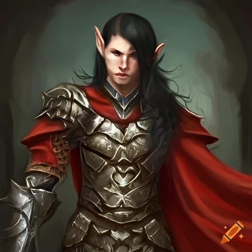Detailed painting of an elegant male elf warrior in enchanted armor and ...