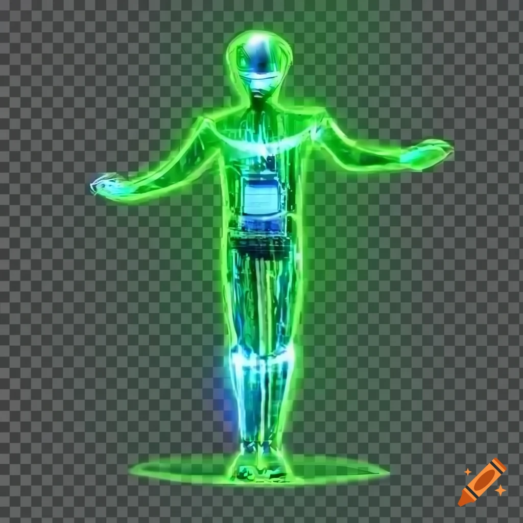 Green hologram humanoid with transparent background on Craiyon