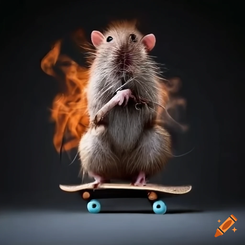 Rat on a skateboard holding a cigar on Craiyon