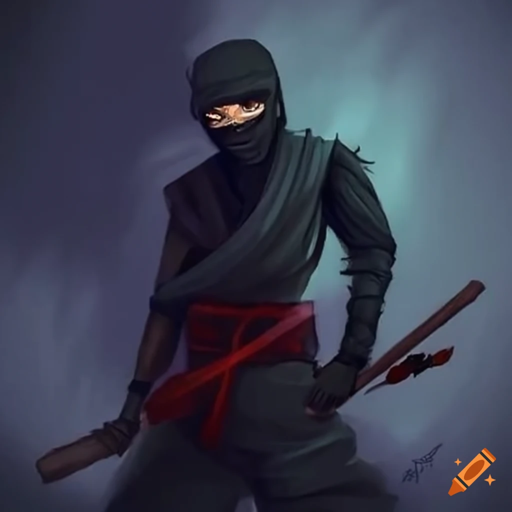 Ninja in an intense and dynamic pose on Craiyon