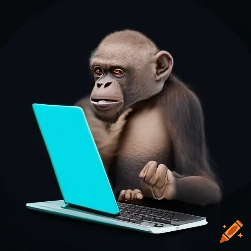 Ape using a computer on Craiyon