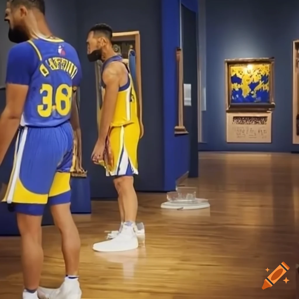 Steph curry admiring painted feet in a museum exhibition on Craiyon