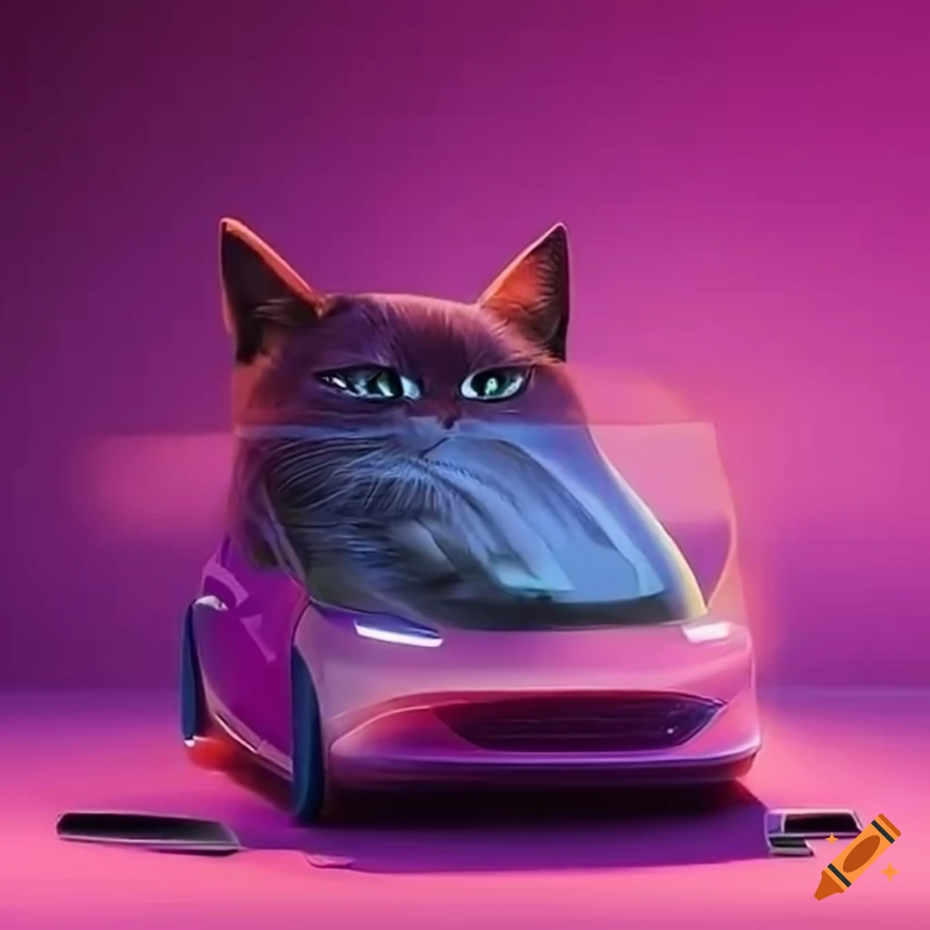 Creative artwork of a tesla vehicle with cat features on Craiyon