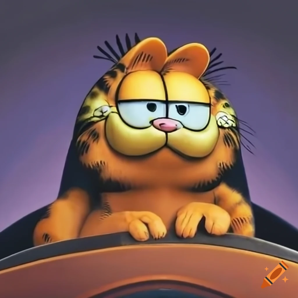 Garfield the cat flying an airplane in the cockpit on Craiyon