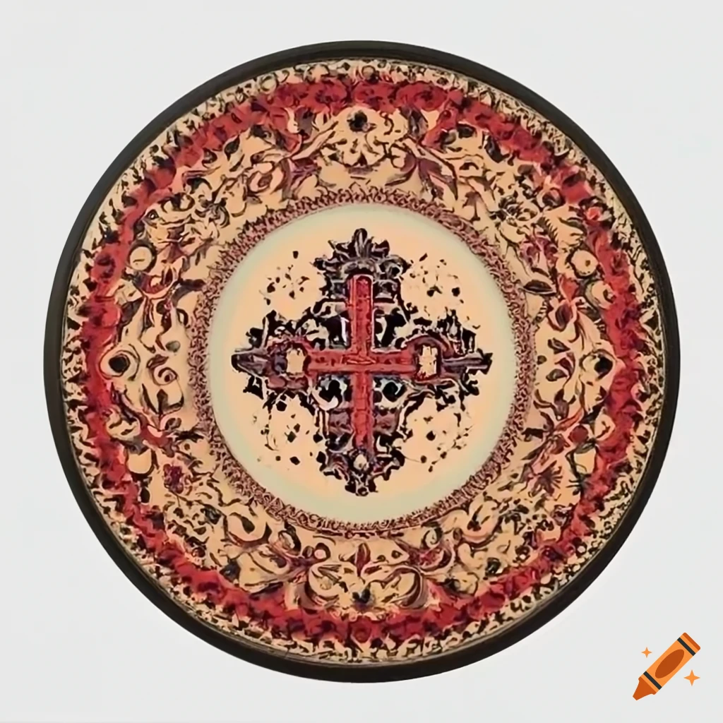 Flat round plate with cross ornament on Craiyon
