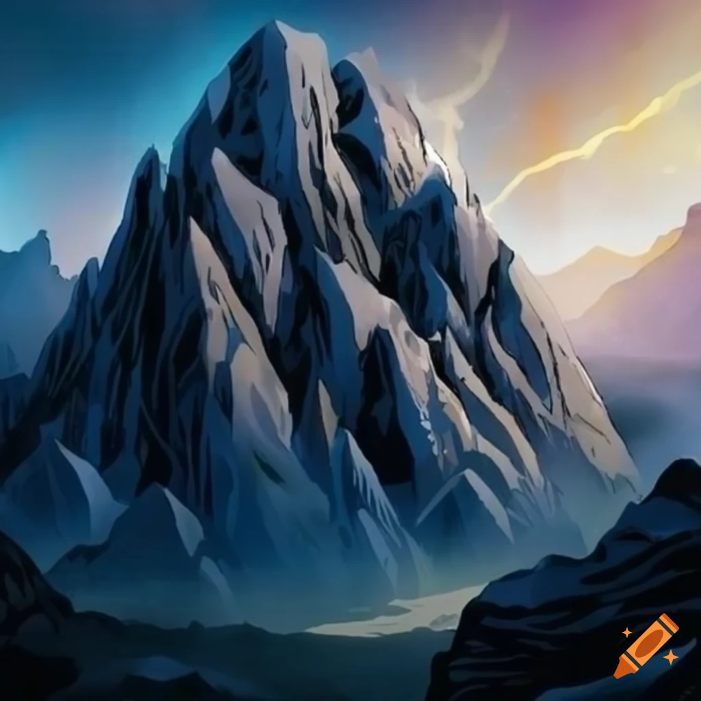Mountains in a comic style illustration on Craiyon