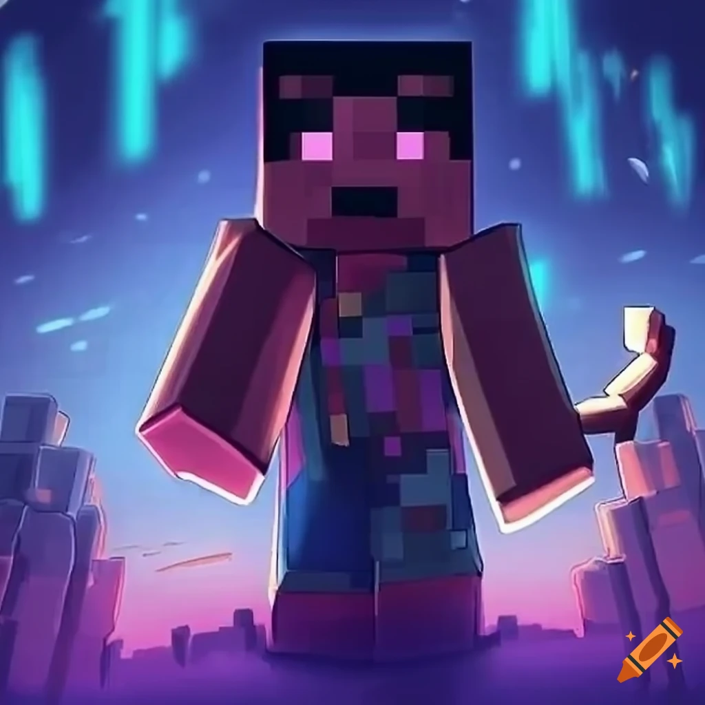 Anime character in a cool minecraft setting on Craiyon