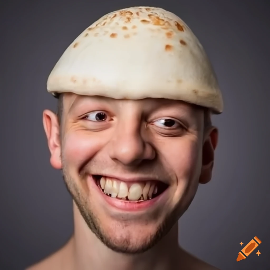 Man with mushrooms on head smiling on light gray background on Craiyon