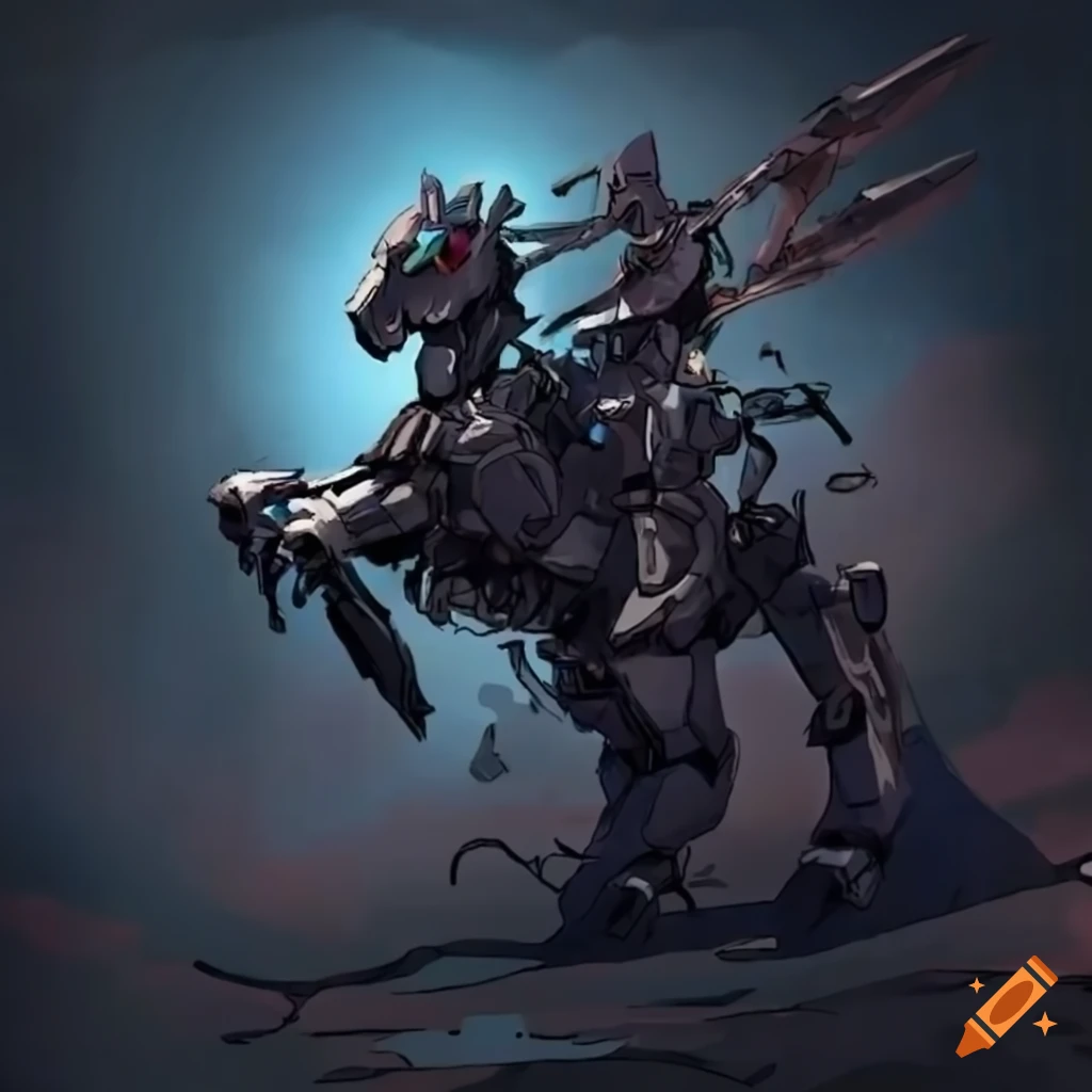 Mecha horse and rider with a spear on Craiyon
