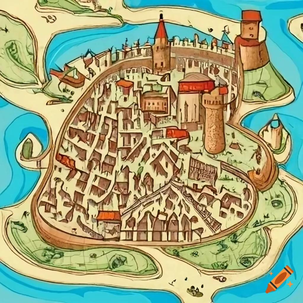 Detailed map of a fantastical medieval world with castles and cities on ...
