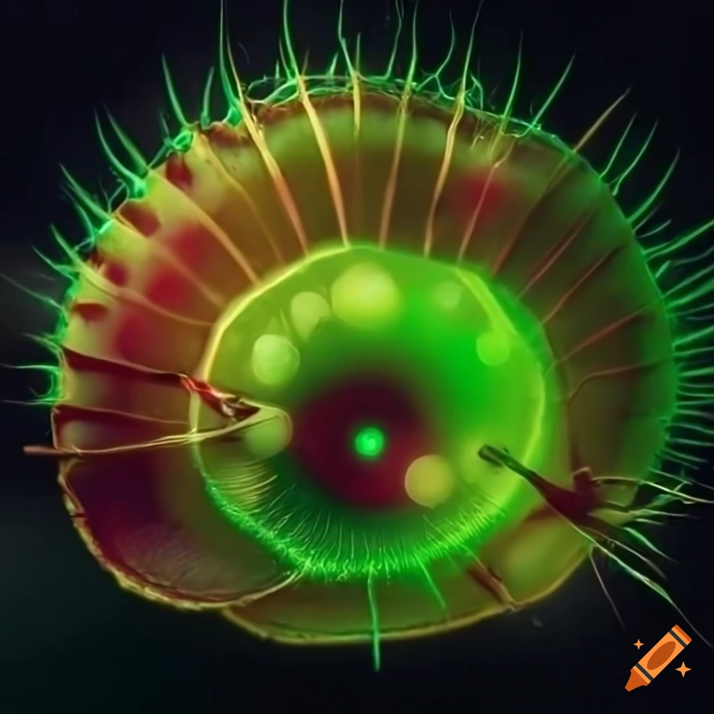 Biopunk Venus flytrap creature in a futuristic cityscape on Craiyon