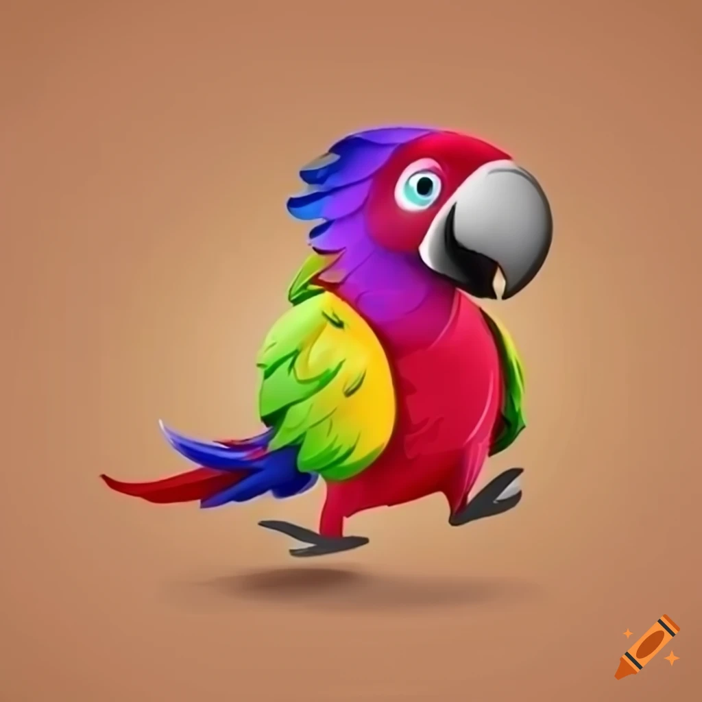 Cartoon parrot running on Craiyon