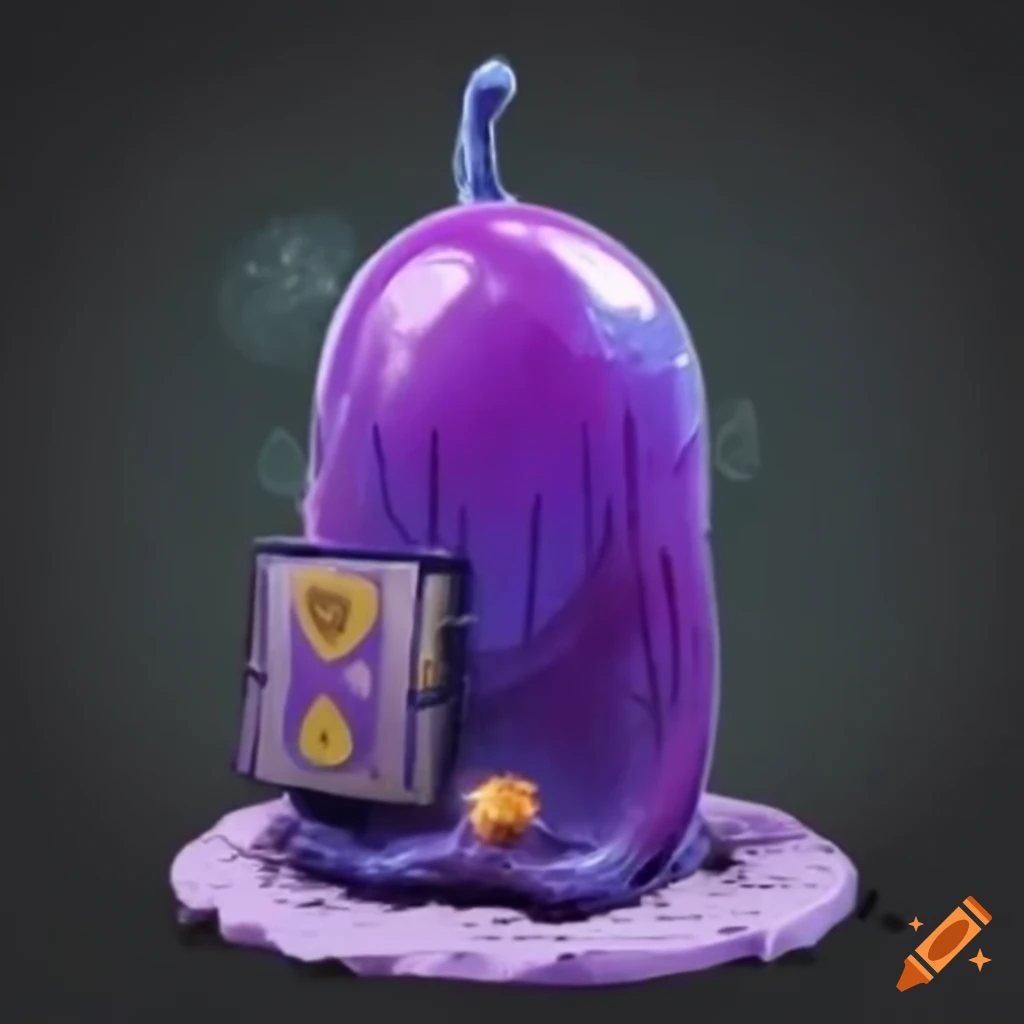 Gelatinous ooze dnd purple wizard with tiny magic book on Craiyon