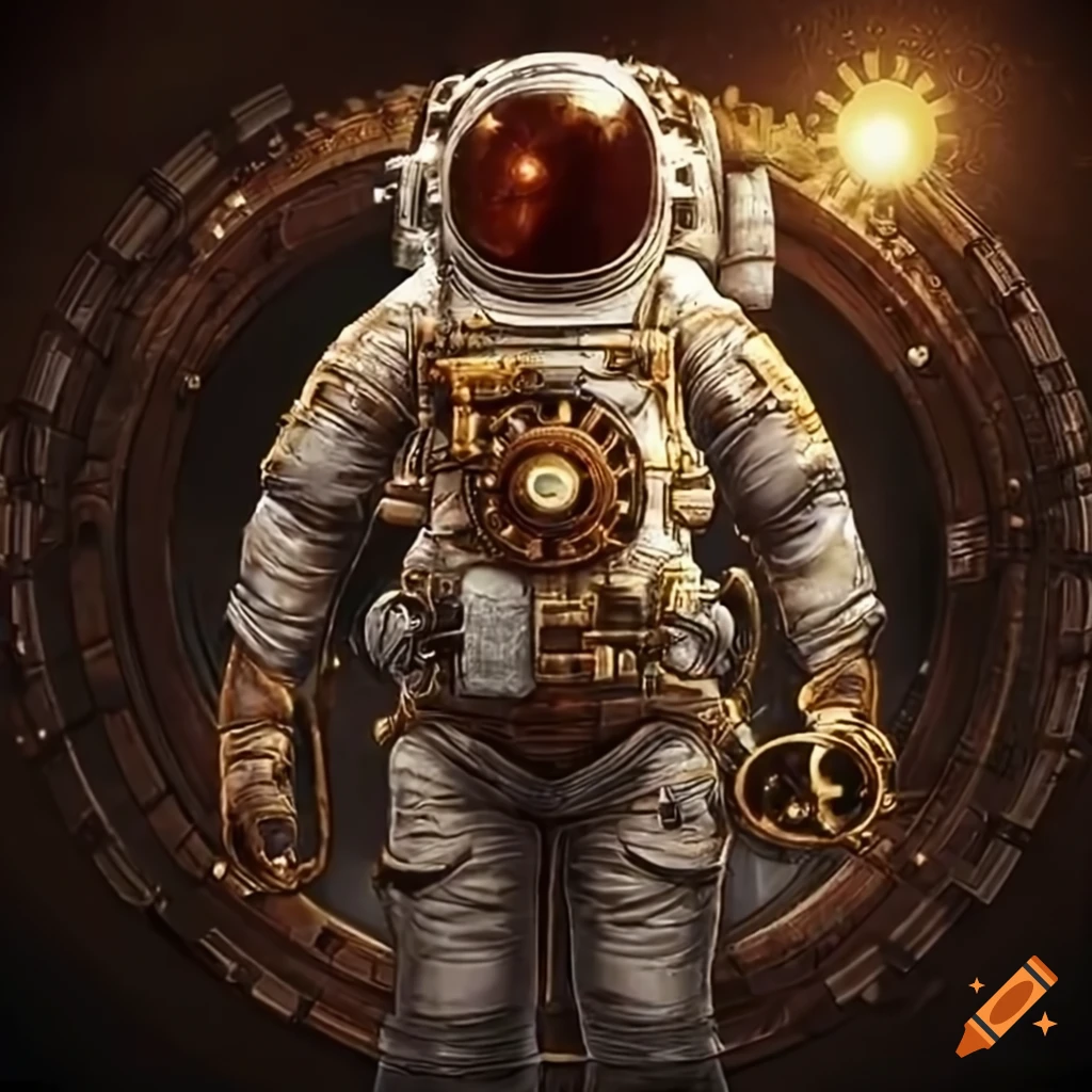 Steampunk astronaut on a space odyssey with intricate machinery and ...