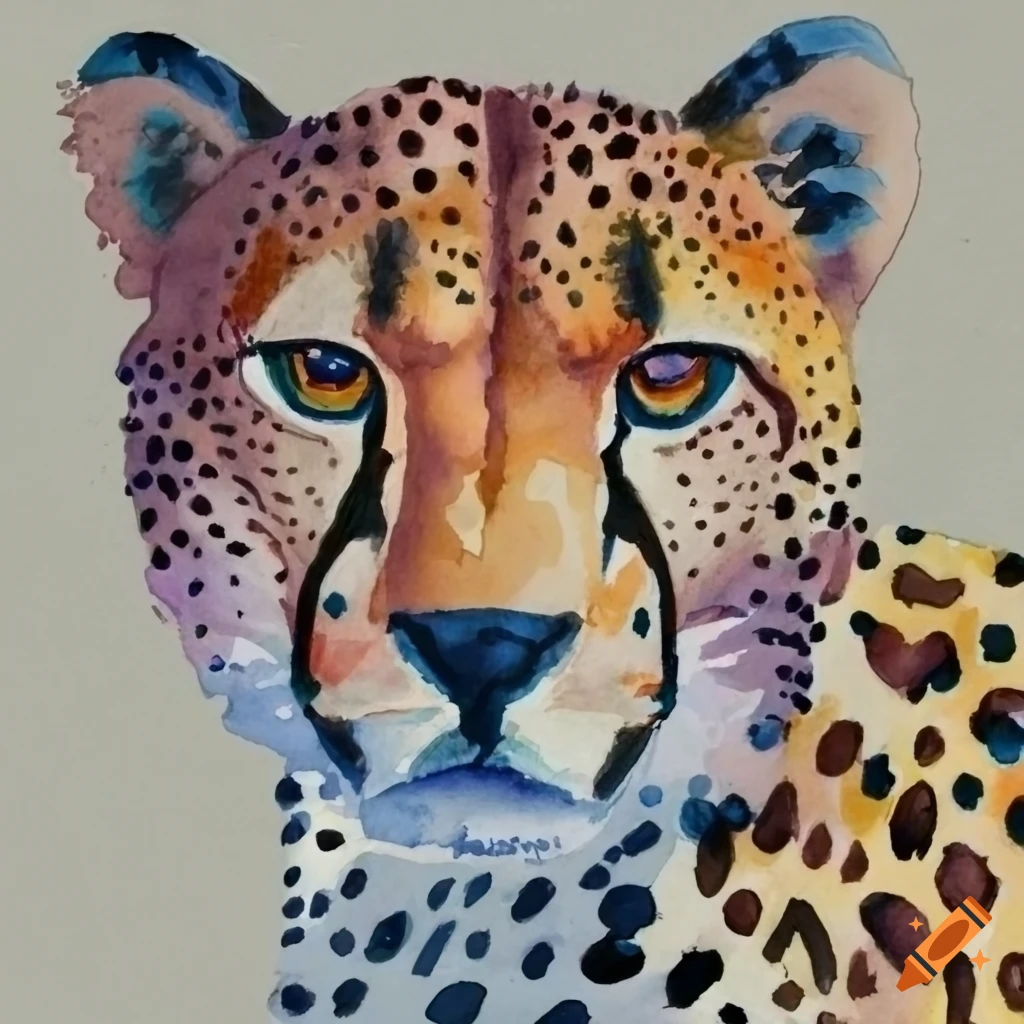 Cheetah painting in watercolor style on Craiyon