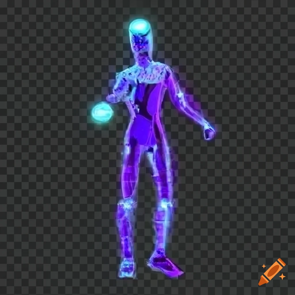 Purple hologram humanoid on transparent background on Craiyon