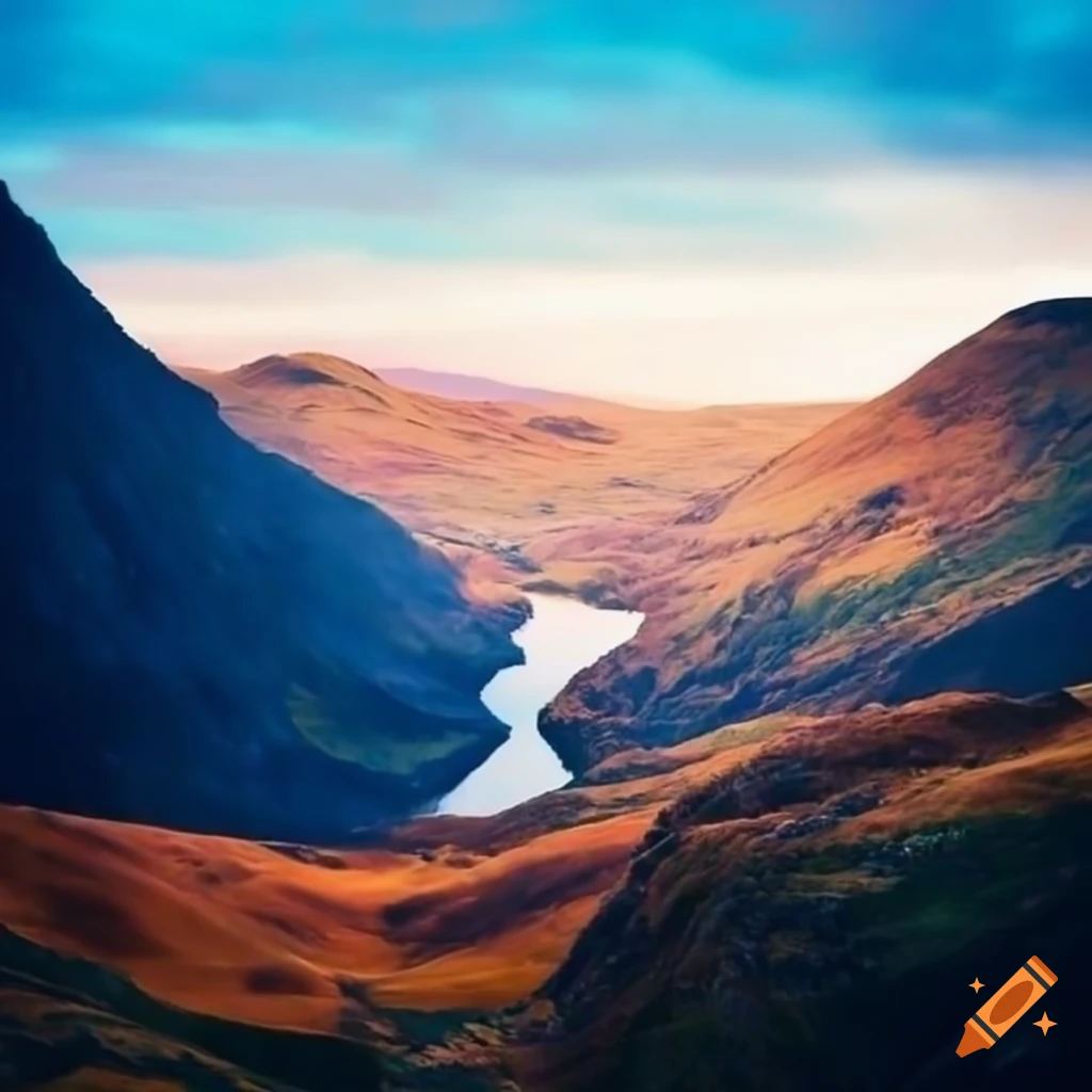 Mountain scene in the lake district uk with muted colors on Craiyon