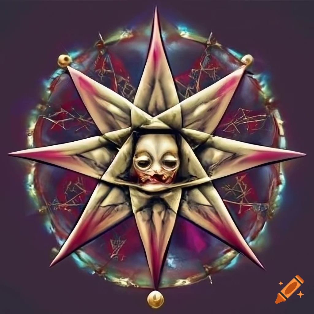 Pentagram star with jester face design on Craiyon