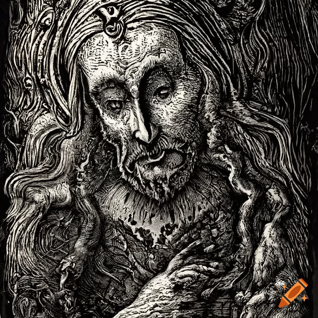 Baroque etchings of Jesus embracing the devil in a mystical occult ...