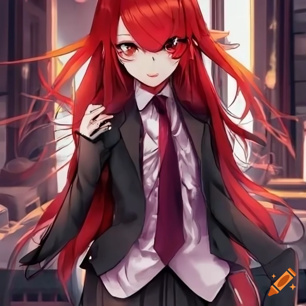 Red-headed anime girl in a suit on Craiyon
