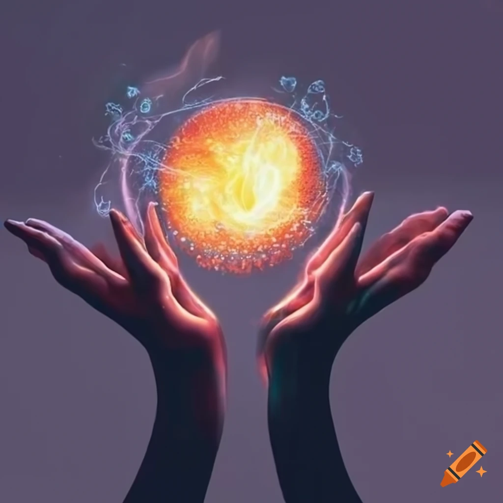 Dramatic drawing of a person holding a ball of light with illuminated ...