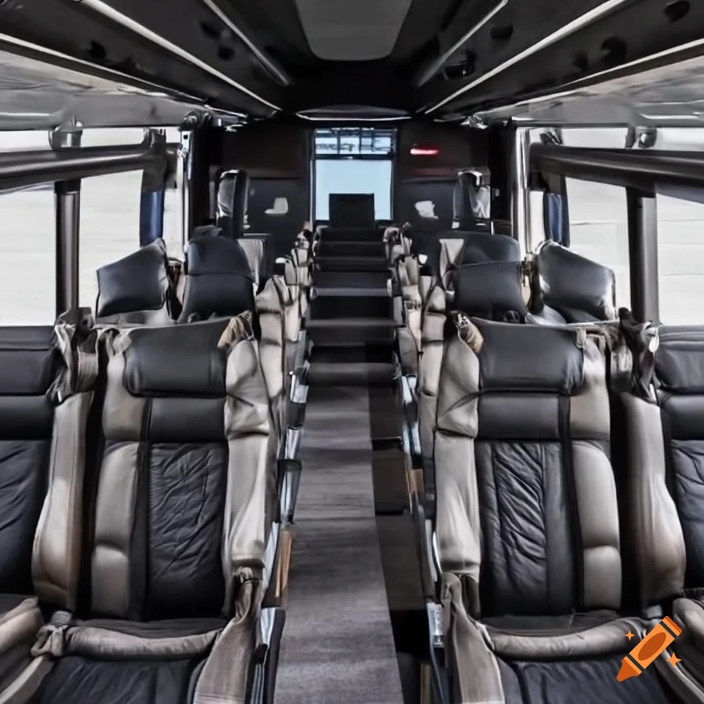 Charter bus floor setup for dining and sleeping on Craiyon