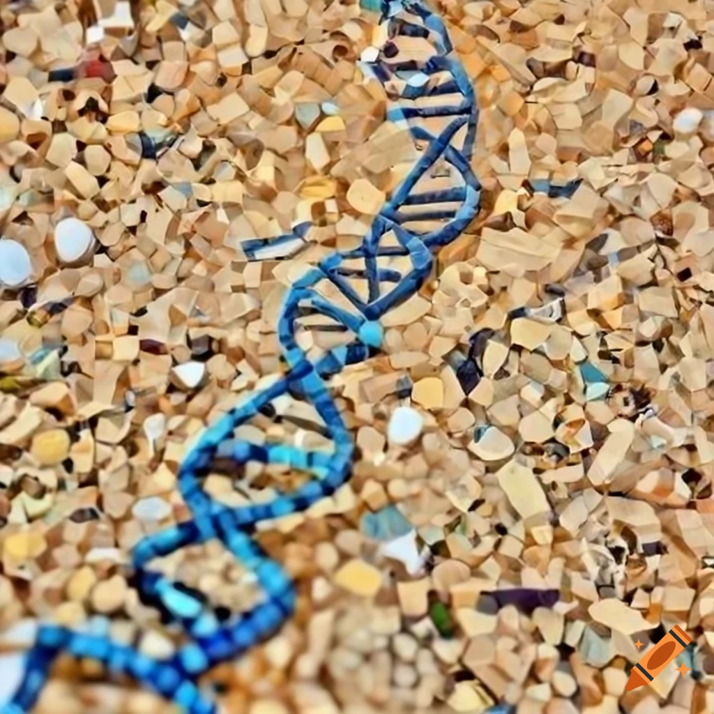Mosaic art of dna double helix on a beach backdrop on Craiyon