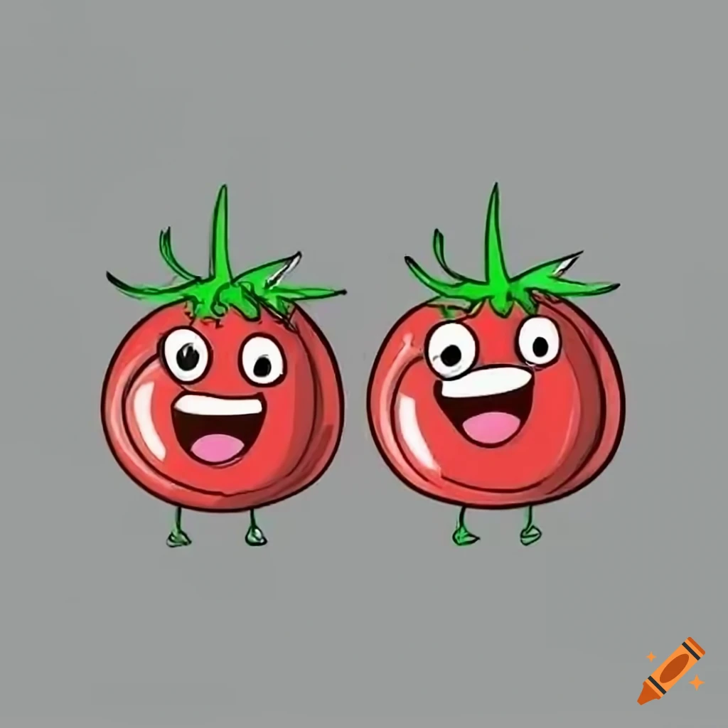 Two smiling cartoon tomato characters with a simple design on Craiyon