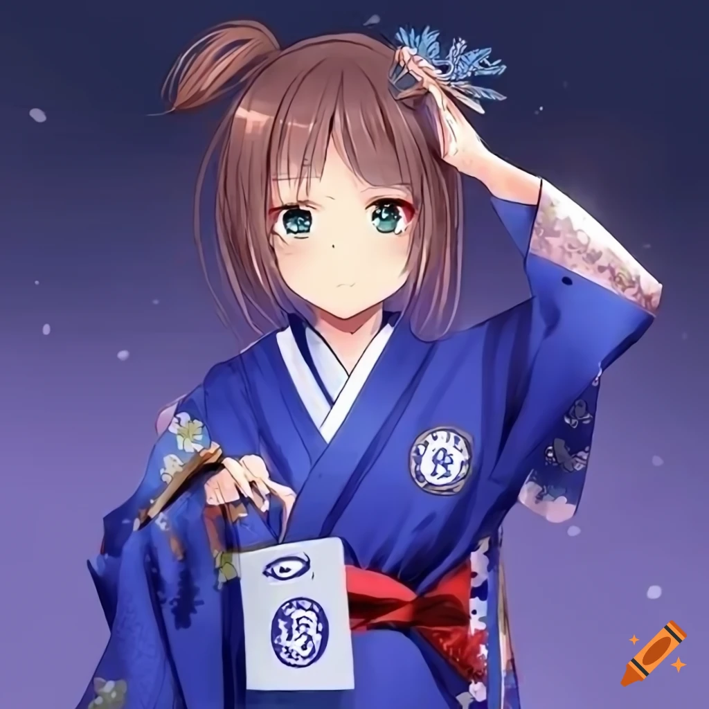Anime girl dressed in chelsea fc kimono on Craiyon