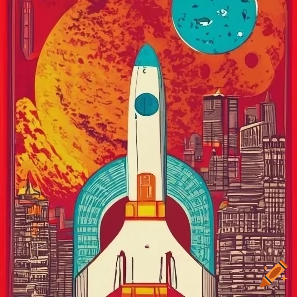 Vintage travel poster spaceship to moon on Craiyon