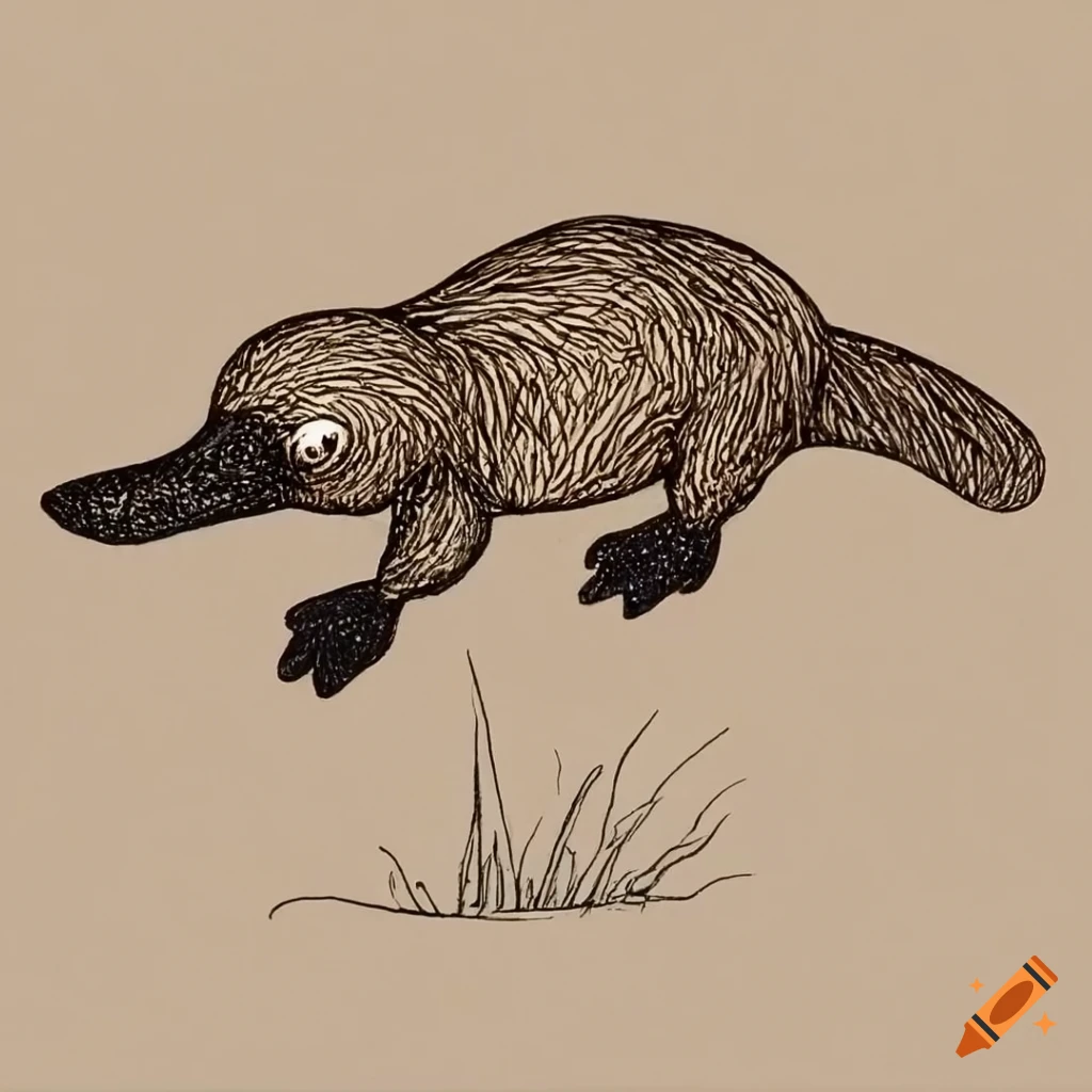 Exquisitely detailed platypus drawing with flowing lines and shading on ...