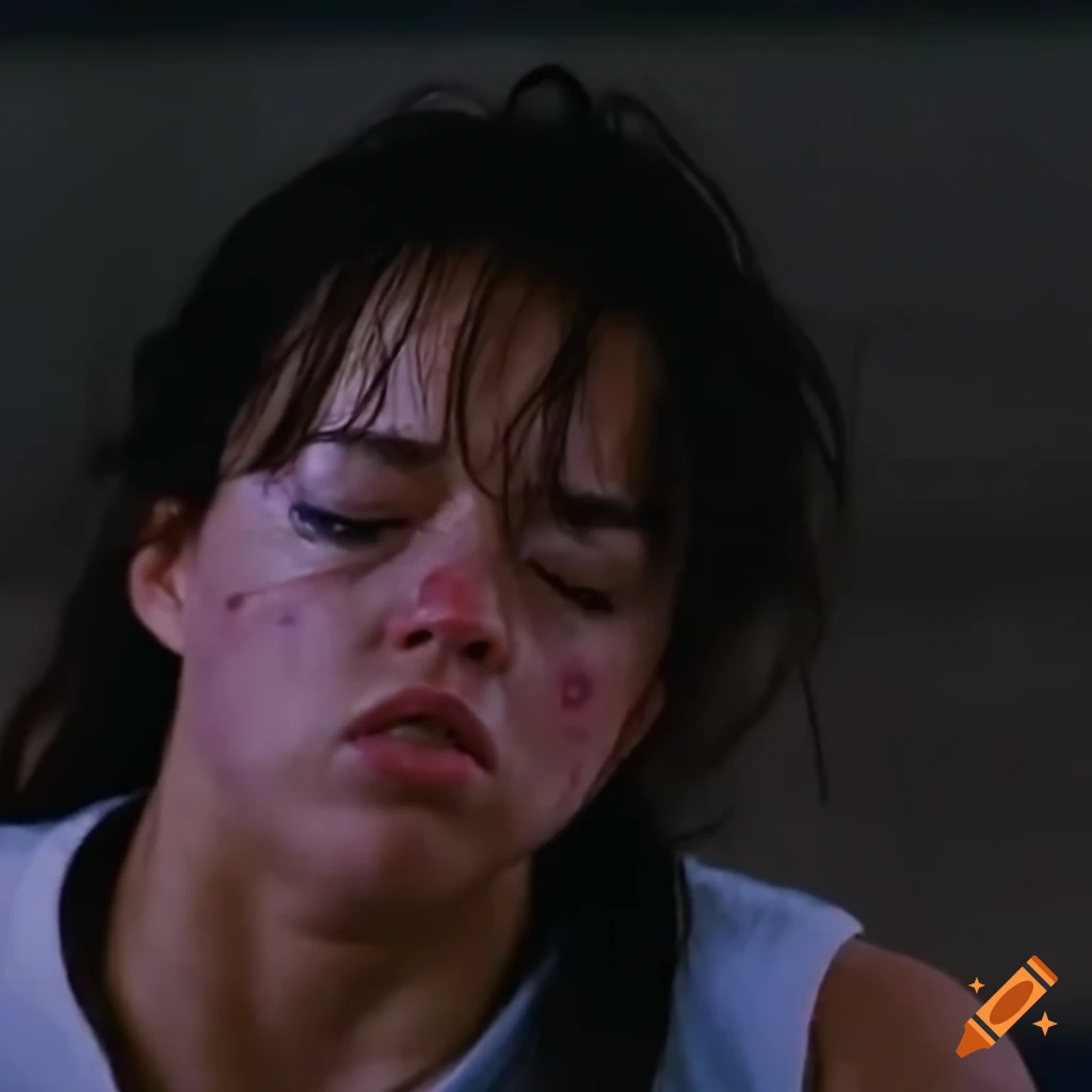 Michelle Rodriguez in a martial arts movie scene looking bruised and ...