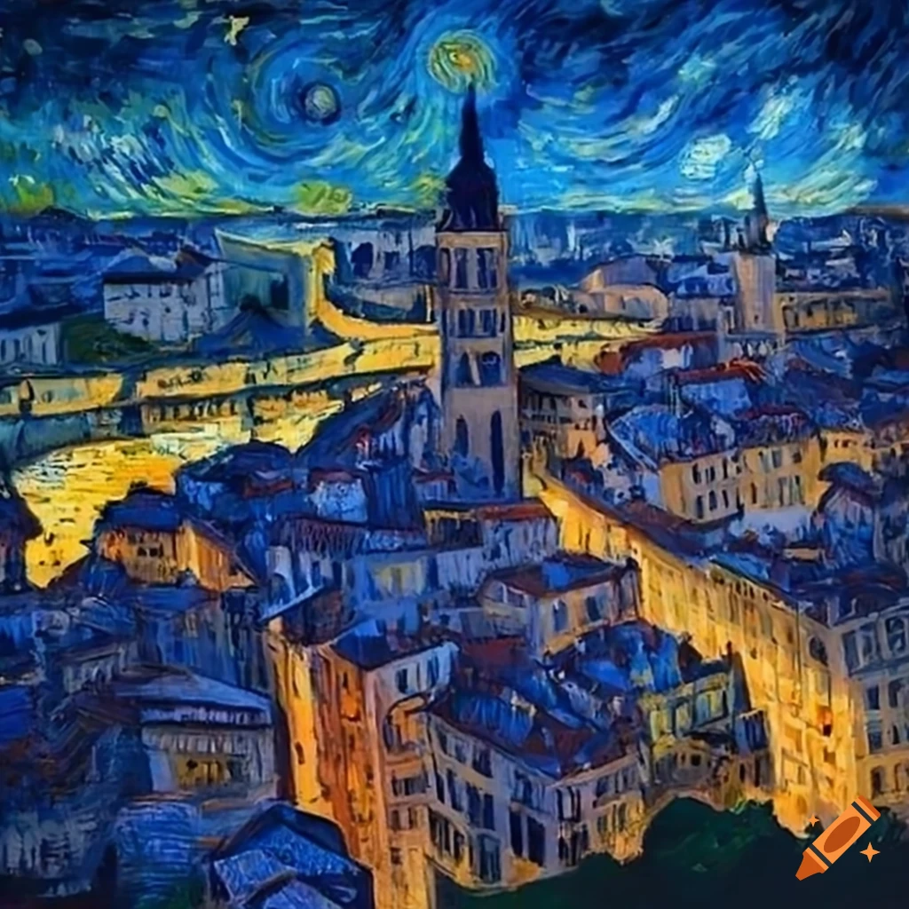 City of lyon in van gogh style painting on Craiyon