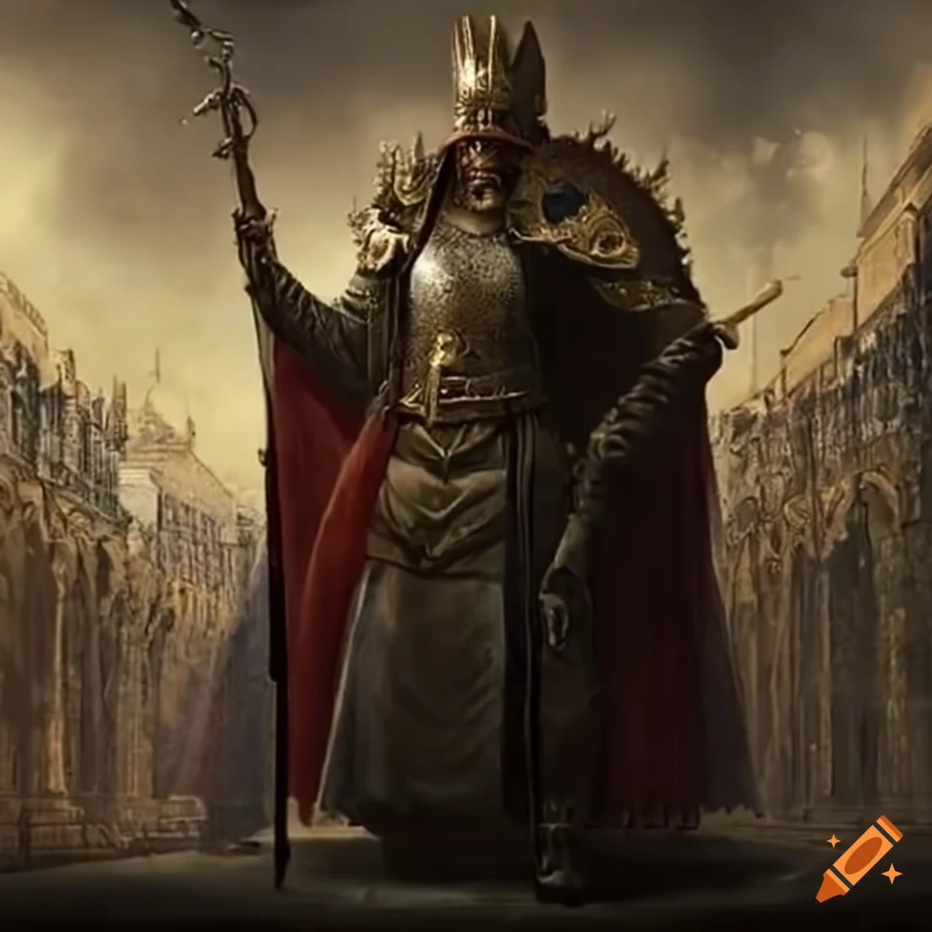 An old king giving a speech to his soldiers on Craiyon