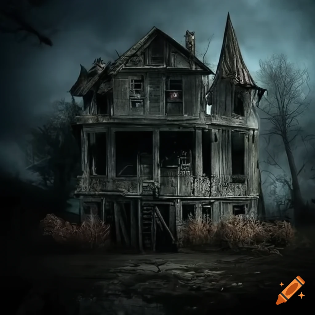Detailed scary abandoned haunted house on Craiyon