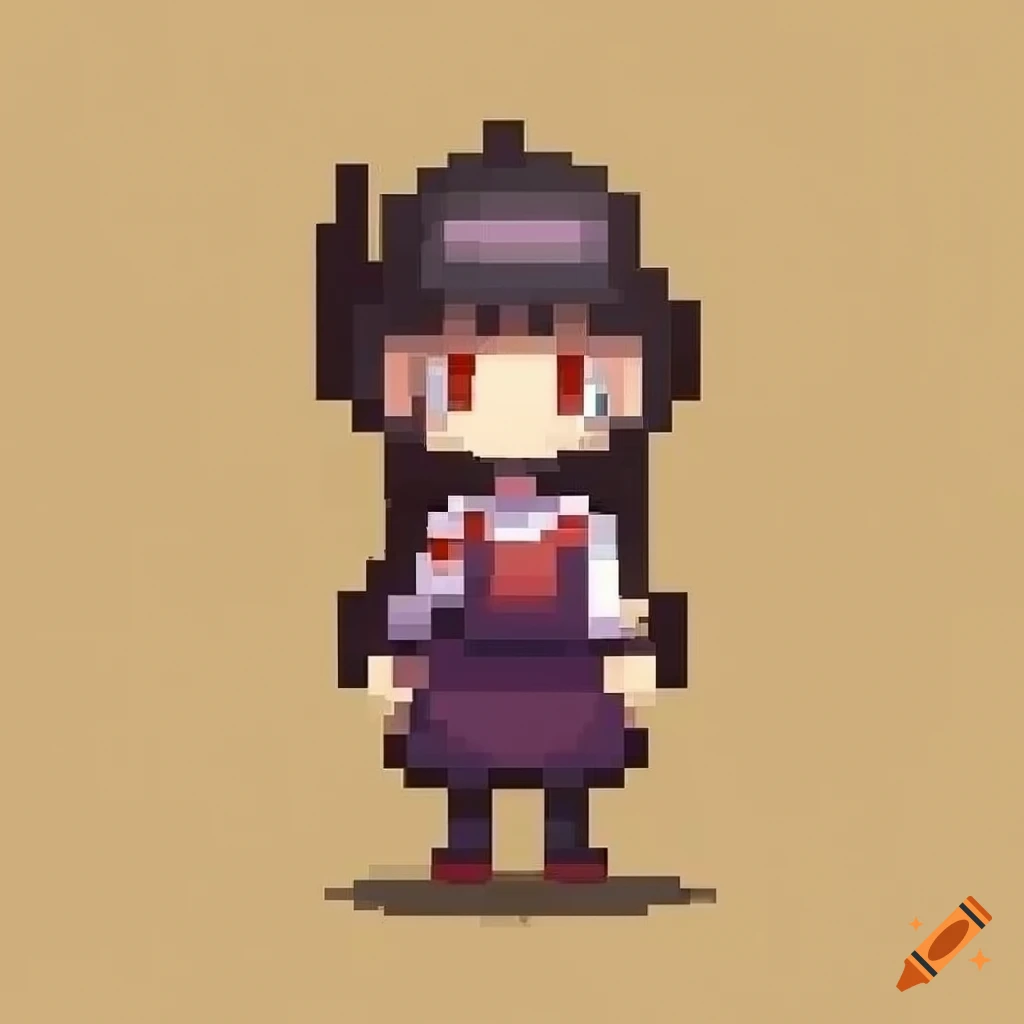 Small 2d anime girl character for a pixel art platform game on Craiyon