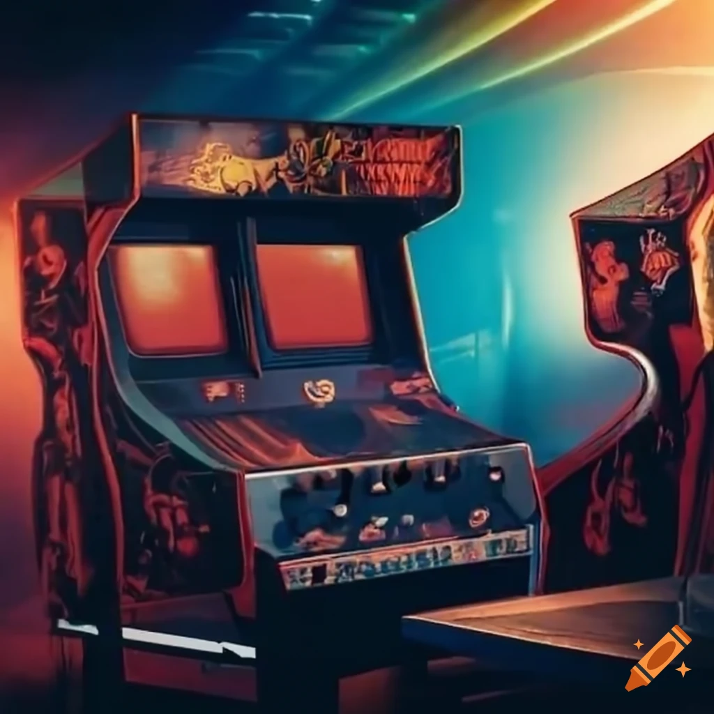 Old video game arcade with a racing game in action on Craiyon