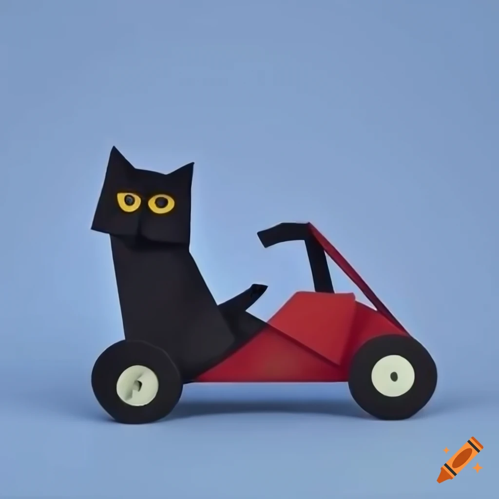 Exotic shorthair cat driving a go-kart in origami style on Craiyon