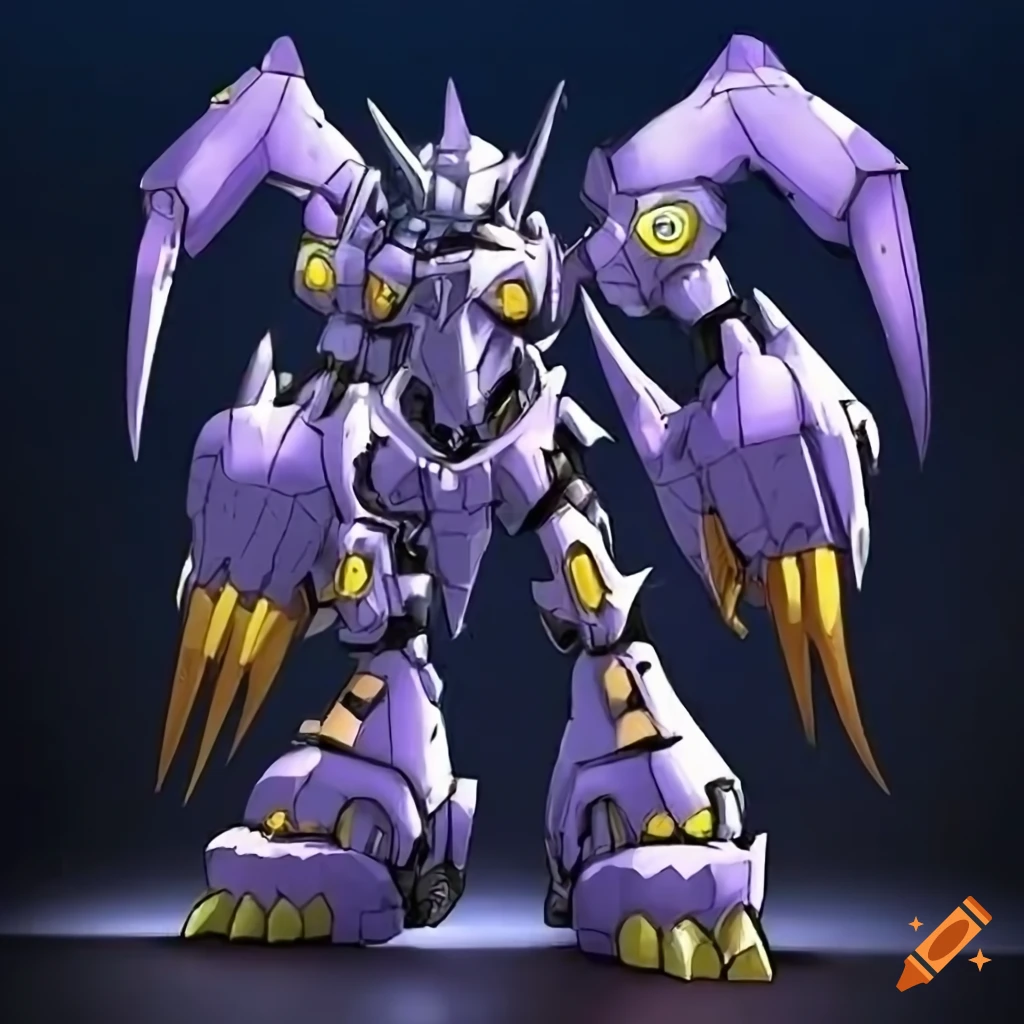 Mecha robot reminiscent of digimon-style anime on Craiyon