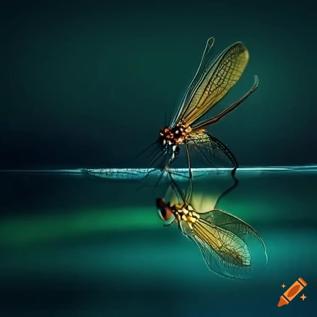 Mayflies swarming over serene water on Craiyon