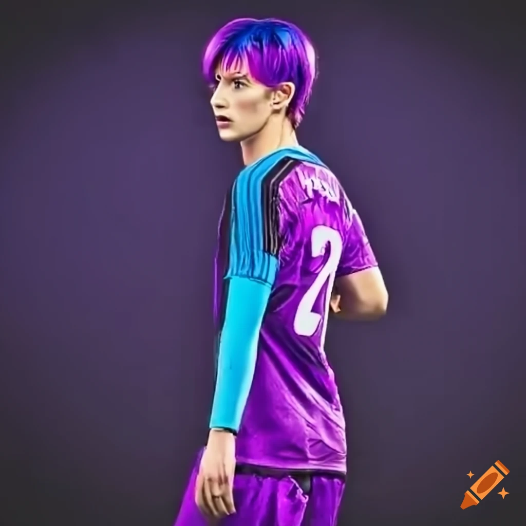 Soccer player with violet hair and blue lock on Craiyon