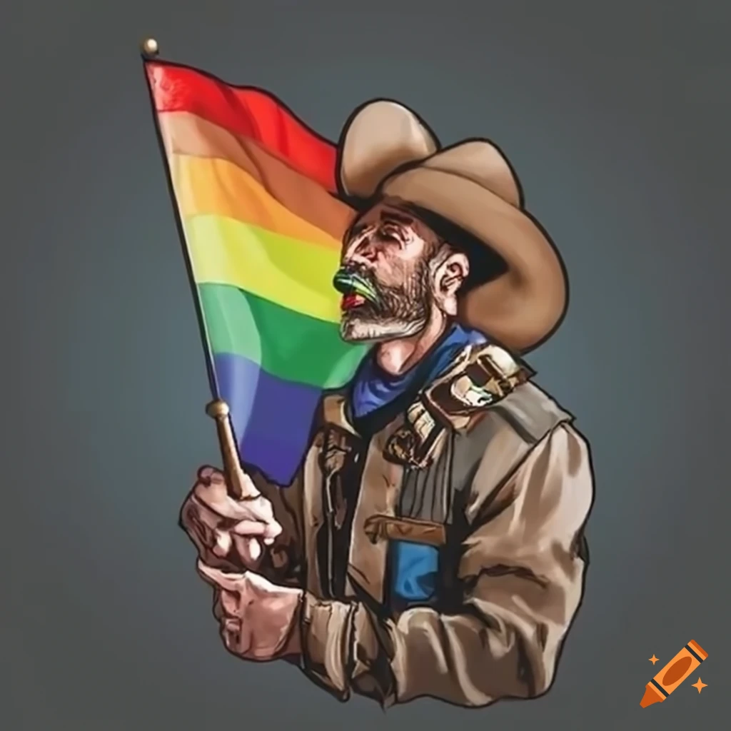 Tough cowboy holding a pride flag on Craiyon